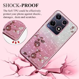 Yarxiawin for Infinix Note 30 Pro Case Clear Glitter Sparkle Luxury Shiny Infinix Note 30 Pro Phone Case Silicone TPU Soft Flower Transparent Shockproof Cover Pruple Thin (Pink)