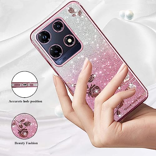 Yarxiawin for Infinix Note 30 Pro Case Clear Glitter Sparkle Luxury Shiny Infinix Note 30 Pro Phone Case Silicone TPU Soft Flower Transparent Shockproof Cover Pruple Thin (Pink)