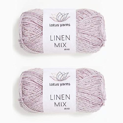 Yarn Ave 2 Balls/100g Linen Mix 19% Linen 44% Cotton 37% Viscose Soft Blended Yarn for Knitting and Crocheting Tops, Vests, Baby Projects, Fingering Weight Summer Yarn (#06 Lavender)