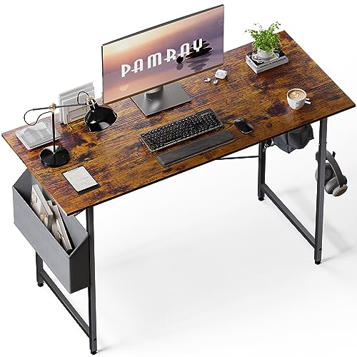 Pamray 47 Inch Computer Desk for Small Spaces with Storage Bag, Home Office Work Desk with Headphone Hook, Small Office Desk Study Writing Table