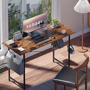 Pamray 47 Inch Computer Desk for Small Spaces with Storage Bag, Home Office Work Desk with Headphone Hook, Small Office Desk Study Writing Table