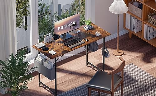 Pamray 47 Inch Computer Desk for Small Spaces with Storage Bag, Home Office Work Desk with Headphone Hook, Small Office Desk Study Writing Table