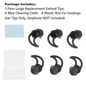 CYADCI Large Earbud Tips 3 Pairs Soft and Comfortable Silicone Earbud Tips Noise Isolation Tips Black Earbud Replacement Tips Compatible with Bose Qc20 Qc30 IE2 SoundSport IE3 SIE2i Earphones