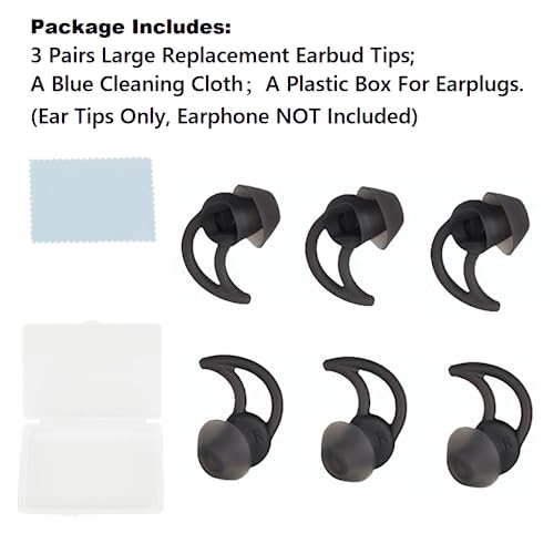 CYADCI Large Earbud Tips 3 Pairs Soft and Comfortable Silicone Earbud Tips Noise Isolation Tips Black Earbud Replacement Tips Compatible with Bose Qc20 Qc30 IE2 SoundSport IE3 SIE2i Earphones