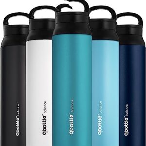 qbottle Insulated Water Bottles with Carabiner Lid – Stainless Steel Water Bottle – Leak Proof Metal Water Bottle – No Sweat – Wide Mouth – Aqua Blue, 27 oz