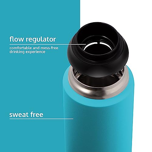 qbottle Insulated Water Bottles with Carabiner Lid – Stainless Steel Water Bottle – Leak Proof Metal Water Bottle – No Sweat – Wide Mouth – Aqua Blue, 27 oz