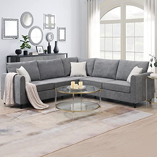 i-POOK L-Shaped Sectional Sofa, 91 * 91" Modern Upholstered Accent Sofa with Padded Back and 3 Pillows Sectional Couch for Living Room Bedroom Apartment, Gray