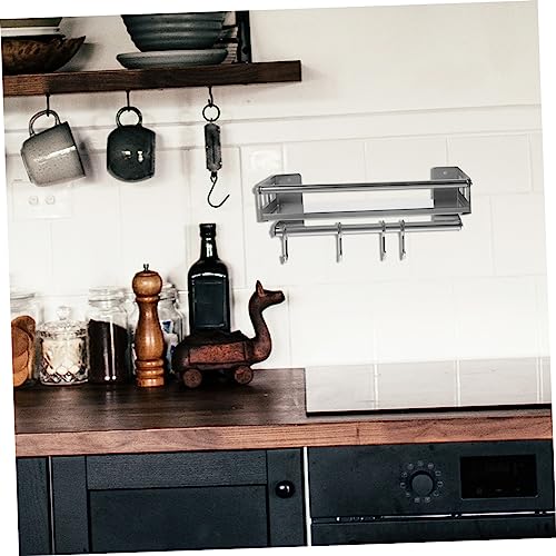 Homoyoyo Kitchen Rack Wall Mount Shelf Shelves for Storage Wall Mounted Kitchen Utensil Holder Wall Seasoning Holder Seasoning Stand Hanging Pan Rack Stainless Steel Spoon Silver