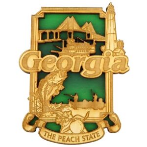 wooden georgia state magnet, laser cut accessory for fridge, cabinets, and whiteboards, road trip souvenir gifts, 3.5 inches