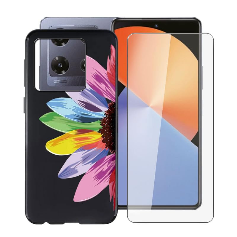 WIMSPEED Black Soft TPU Bumper Phone Case for Infinix Note 30 Pro (6.78") with 1 X Tempered Glass Screen Protector, Slim Silicone Shockproof Cover for Infinix Note 30 Pro - Sunflower