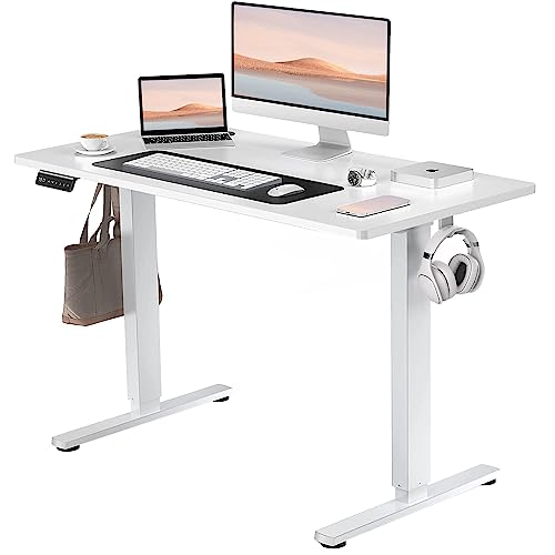 SMUG Electric Standing Desk with Memory Preset, Ergonomic Height Adjustable Table with T-Shaped Metal Bracket Modern Computer Workstations for Home Office, 4824, White