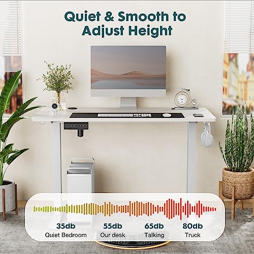 SMUG Electric Standing Desk with Memory Preset, Ergonomic Height Adjustable Table with T-Shaped Metal Bracket Modern Computer Workstations for Home Office, 4824, White