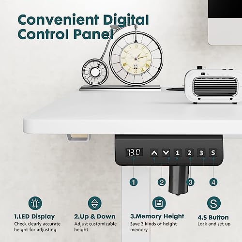 SMUG Electric Standing Desk with Memory Preset, Ergonomic Height Adjustable Table with T-Shaped Metal Bracket Modern Computer Workstations for Home Office, 4824, White