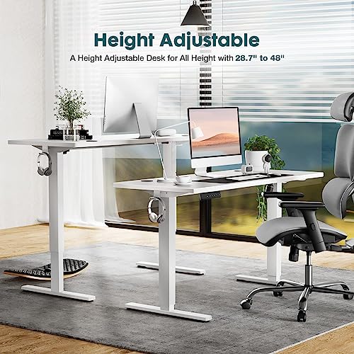 SMUG Electric Standing Desk with Memory Preset, Ergonomic Height Adjustable Table with T-Shaped Metal Bracket Modern Computer Workstations for Home Office, 4824, White