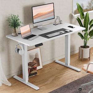 SMUG Electric Standing Desk with Memory Preset, Ergonomic Height Adjustable Table with T-Shaped Metal Bracket Modern Computer Workstations for Home Office, 4824, White