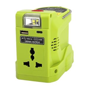 200w powered inverter generator for ryobi 18v one+ lithium battery portable power source with 280lm light, usb port, type-c port ryobi inverter ac outlet convert dc 18v to ac 110v 120v (tool only)