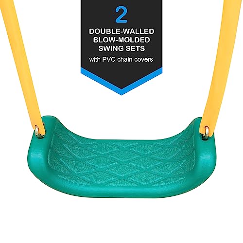 HooKung Swing Set for Backyard Outdoor Heavy Duty A-Frame Metal Playset with Seesaw, 2 Swings, Slide and Glider for Kids Toddlers