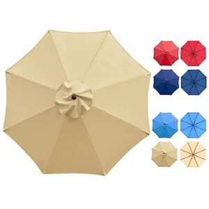 amzbear patio umbrella 9 ft replacement canopy for 8 rib，patio umbrella replacement canopy market umbrella top fit outdoor umbrella canopy（only the top cover） (beige, 9ft-8 ribs)