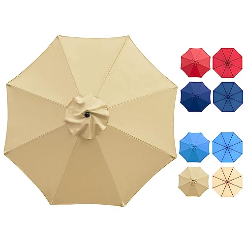 Amzbear Patio Umbrella 9 ft Replacement Canopy for 8 Rib，Patio Umbrella Replacement Canopy Market Umbrella Top Fit Outdoor Umbrella Canopy（Only the top cover） (Beige, 9ft-8 Ribs)