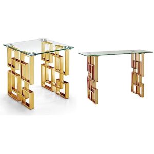 meridian furniture pierre collection modern | contemporary square glass end table, 20" w x 20" d x 22" h, glass, gold & pierre collection modern | contemporary square glass console table