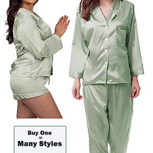 WJing Yi Jia 5Pcs Womens Silk Satin Pajamas Sets Long Pj Sets Button Down Pjs Set Sleepwear