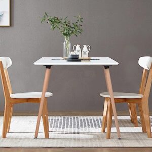 Modern 31.5 Inch Square Dining Table for 2-4 People, Functional White Table with Solid Wood Legs for Home Office Kitchen Dining Room Patio Small Spaces