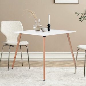 Modern 31.5 Inch Square Dining Table for 2-4 People, Functional White Table with Solid Wood Legs for Home Office Kitchen Dining Room Patio Small Spaces