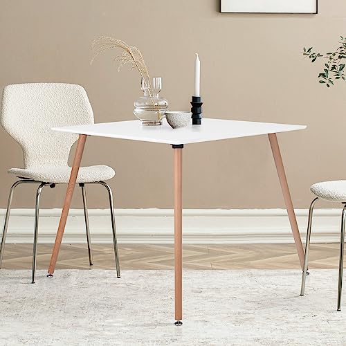 Modern 31.5 Inch Square Dining Table for 2-4 People, Functional White Table with Solid Wood Legs for Home Office Kitchen Dining Room Patio Small Spaces