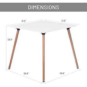 Modern 31.5 Inch Square Dining Table for 2-4 People, Functional White Table with Solid Wood Legs for Home Office Kitchen Dining Room Patio Small Spaces