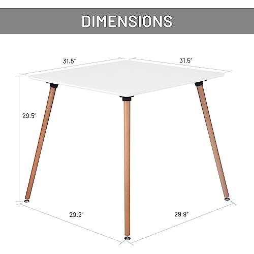 Modern 31.5 Inch Square Dining Table for 2-4 People, Functional White Table with Solid Wood Legs for Home Office Kitchen Dining Room Patio Small Spaces