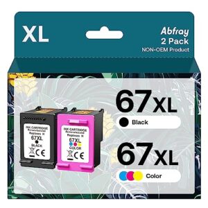 67xl ink cartridges combo pack replacement for hp 67 xl high yield remanufactured for envy 6055e 6055 6052 6075 envy pro 6455e 6455 6475 6452 6458 deskjet 4155 2755e 2755 4052 (1 black, 1 tri-color)