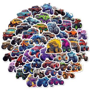 50 pcs cool monster truck stickers, car stickers for kids teens adults, monster truck party favors, waterproof vinyl stickers for water bottle laptop luggage guitar