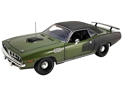 1971 Plymouth Hemi Barracuda Ivy Green with Black Graphics and Black Vinyl Top Limited Edition to 276 Pieces Worldwide 1/18 Diecast Model Car by Acme A1806132VT