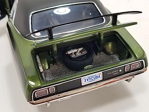 1971 Plymouth Hemi Barracuda Ivy Green with Black Graphics and Black Vinyl Top Limited Edition to 276 Pieces Worldwide 1/18 Diecast Model Car by Acme A1806132VT