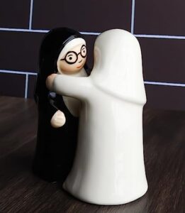 ebros gift black and white dressed nuns dancing salt and pepper shakers ceramic figurine set 3.5"h hugging nun religious inspirational funny themed accents