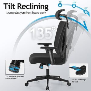 KERDOM Ergonomic Office Chair Gaming Chair Swivel Computer Desk Chair, Breathable Mesh High Back Task Chair with Adjustable Lumbar Support, 3D Armrests and Headrest Black