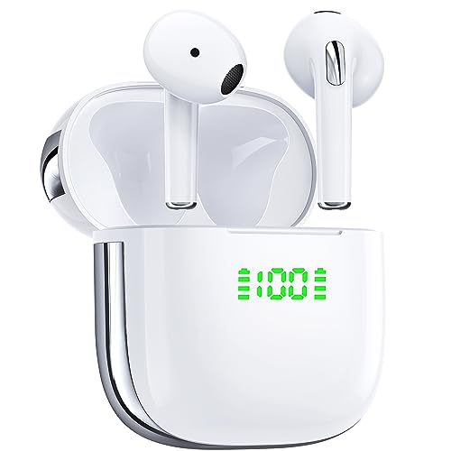 Ear buds 72Hrs Playback Bluetooth Headphones Wireless Earbuds with Dual LED Power Display Charging Case Earphones IPX7 Waterproof Stereo Sound in-Ear Earbud with Mic for Phone Laptop TV Sport White