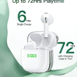 Ear buds 72Hrs Playback Bluetooth Headphones Wireless Earbuds with Dual LED Power Display Charging Case Earphones IPX7 Waterproof Stereo Sound in-Ear Earbud with Mic for Phone Laptop TV Sport White