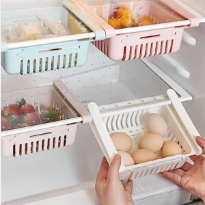 YIWULA 4PCS Drawer for Fridge Kitchen Organizer Refrigerator Storage Rack Fridge Freezer Shelf Holder Pull-Out Drawer Space (Beige+Pink)