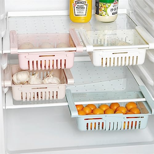 YIWULA 4PCS Drawer for Fridge Kitchen Organizer Refrigerator Storage Rack Fridge Freezer Shelf Holder Pull-Out Drawer Space (Beige+Pink)