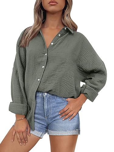 AUTOMET Womens Button Down Shirts Fall Shirts 2023 Shacket Jacket Long Sleeve Oversized Maternity Fashion Teacher Outfits Button Up Work Casual Blouses Tunics Tops Army Green