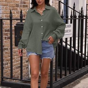 AUTOMET Womens Button Down Shirts Fall Shirts 2023 Shacket Jacket Long Sleeve Oversized Maternity Fashion Teacher Outfits Button Up Work Casual Blouses Tunics Tops Army Green