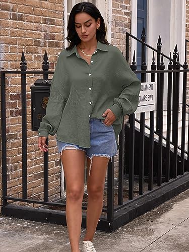 AUTOMET Womens Button Down Shirts Fall Shirts 2023 Shacket Jacket Long Sleeve Oversized Maternity Fashion Teacher Outfits Button Up Work Casual Blouses Tunics Tops Army Green