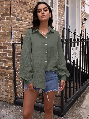 AUTOMET Womens Button Down Shirts Fall Shirts 2023 Shacket Jacket Long Sleeve Oversized Maternity Fashion Teacher Outfits Button Up Work Casual Blouses Tunics Tops Army Green