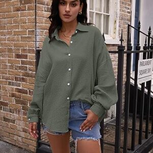 AUTOMET Womens Button Down Shirts Fall Shirts 2023 Shacket Jacket Long Sleeve Oversized Maternity Fashion Teacher Outfits Button Up Work Casual Blouses Tunics Tops Army Green