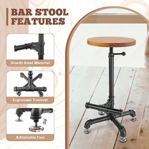 AA Products Industrial Bar Table & Stools Sets, 23.6" Dia Swivel Round Wood Adjustable Height Bar Table and Chairs Set for Party Bistro Cafe Cocktail Whiskey Equipped with Crank Handle