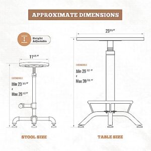 AA Products Industrial Bar Table & Stools Sets, 23.6" Dia Swivel Round Wood Adjustable Height Bar Table and Chairs Set for Party Bistro Cafe Cocktail Whiskey Equipped with Crank Handle