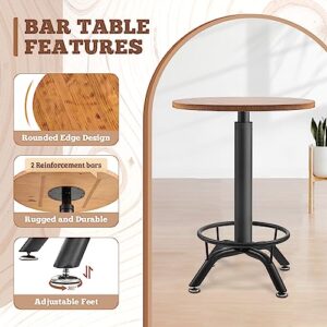 AA Products Industrial Bar Table & Stools Sets, 23.6" Dia Swivel Round Wood Adjustable Height Bar Table and Chairs Set for Party Bistro Cafe Cocktail Whiskey Equipped with Crank Handle