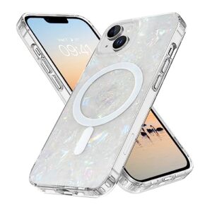 yinlai case for iphone 14 / iphone 13 [compatible with magsafe] magnetic slim glitter bling sparkly pearl mother-of-pearl seashell women girly soft shockproof protective phone cover 6.1 inch, white