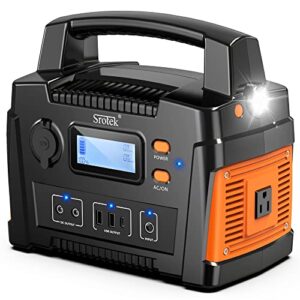 srotek portable power station 300w 296wh lithium battery pack generator with led light [output: 110v/ac, 12v/dc, 2x usb,type c] [input:110-240v adapter & solar] for outdoors camping travel blackout